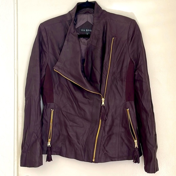 Via Spiga | Jackets & Coats | Never Been Worn Deep Purple Leather ...